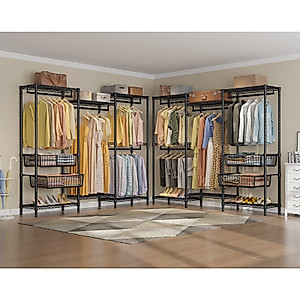VIPEK V10 Wire Garment Rack Heavy Duty Clothes Rack, Freestanding Closet Wardrobe Metal Clothing Rack with 2 Slid Baskets, 68.9" L x 15.7" W x 76.4" H, Max Load 790lbs, Black