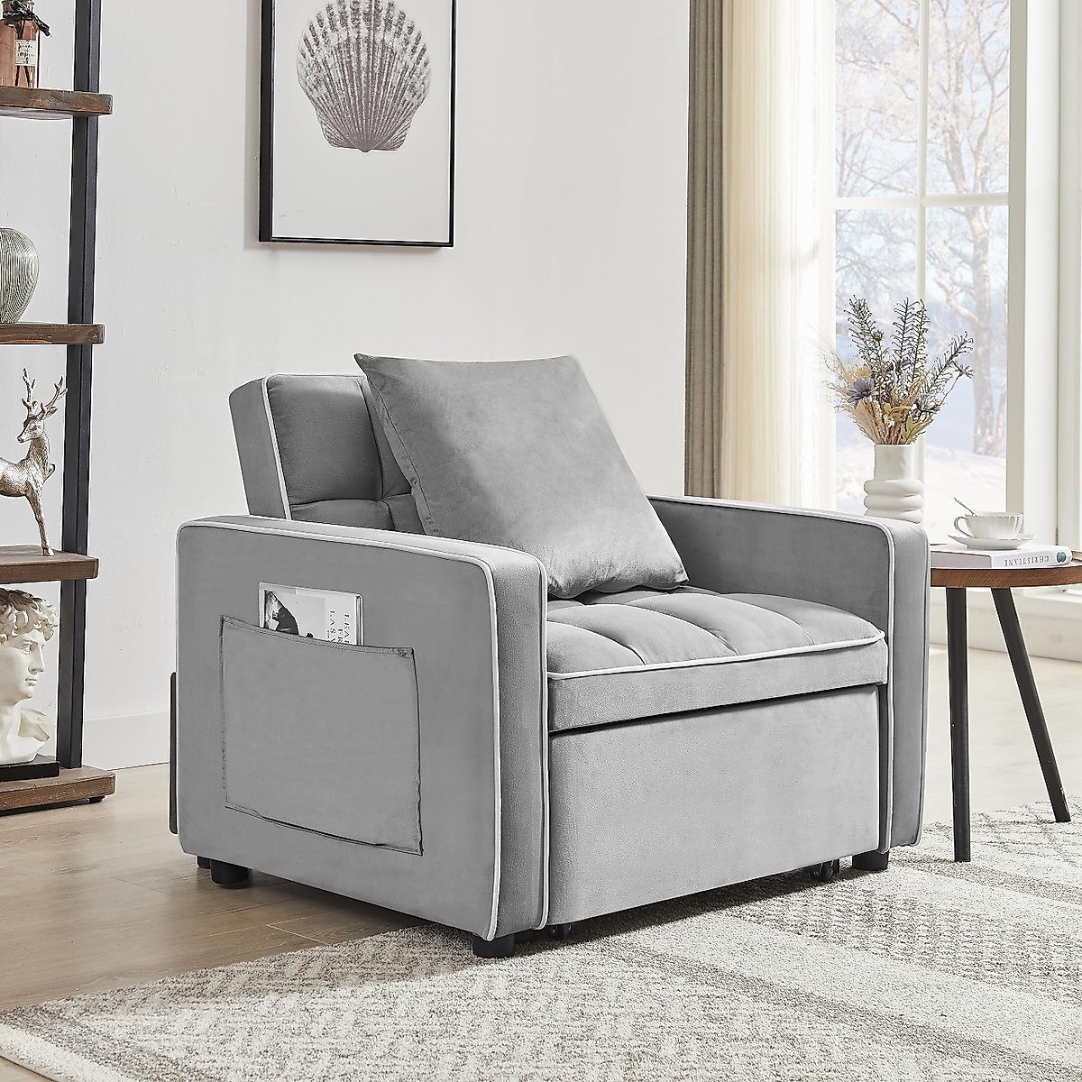 LGLRTD 3 in 1 Sleeper Sofa - Sleeper Sofa Couch with pullout Bed - Convertible Couch with 1 Toss Pillows, Adjustable Backrest and Storage Pockets - Sleeper Sofa for Livingroom, Bedroom. (Grey)