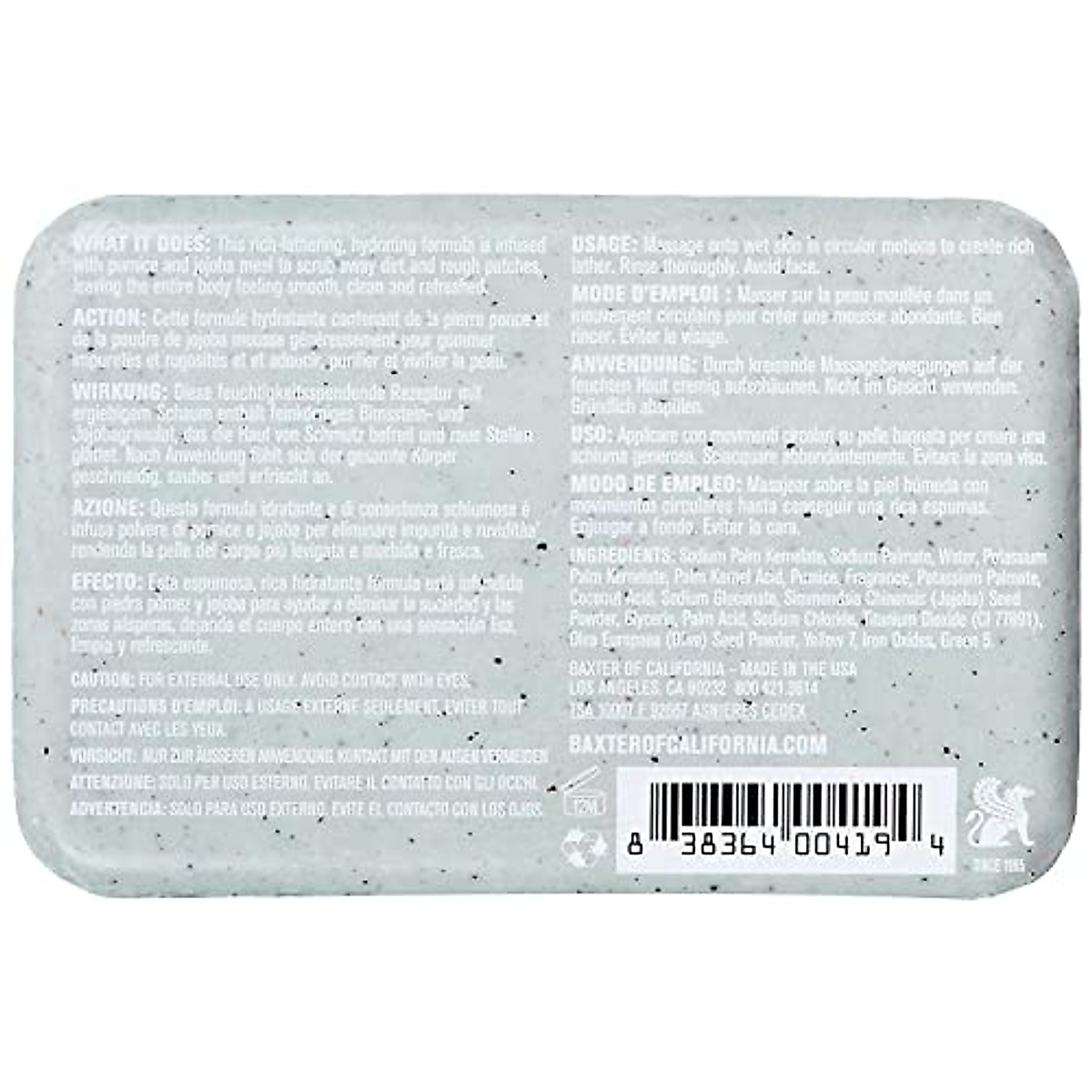 Baxter of California Exfoliating Body Bar Soap for Men with Cedarwood and Oak Moss Essence | For All Skin Types | Buffs Out Dry Skin and Boosts Cell Renewal | 7 ounces | Holiday Gift Guide