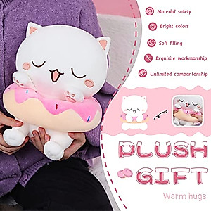 AIXINI Cute Plush Donut Cat Stuffed Animal, Super Soft Kawaii Cat Kitten Plushies for Kids 10inch (White,B)