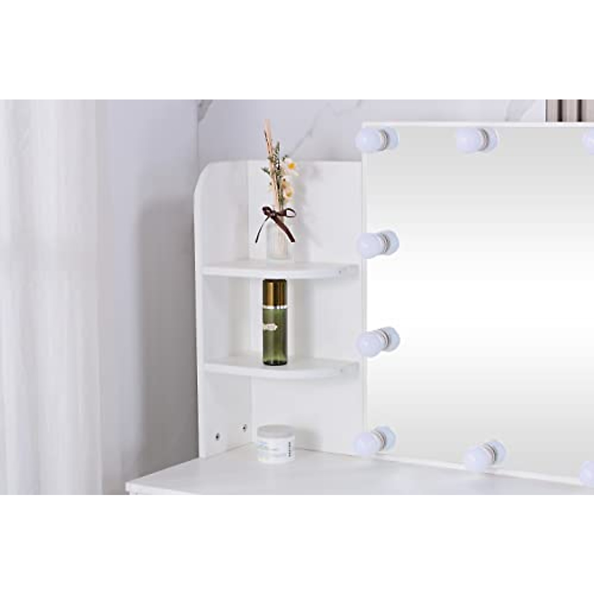 CIATRE White Elegant Vanity Set with 10 LED Light Bulbs, Cushioned Stool, and Ample Storage - Perfect for Makeup and Organization