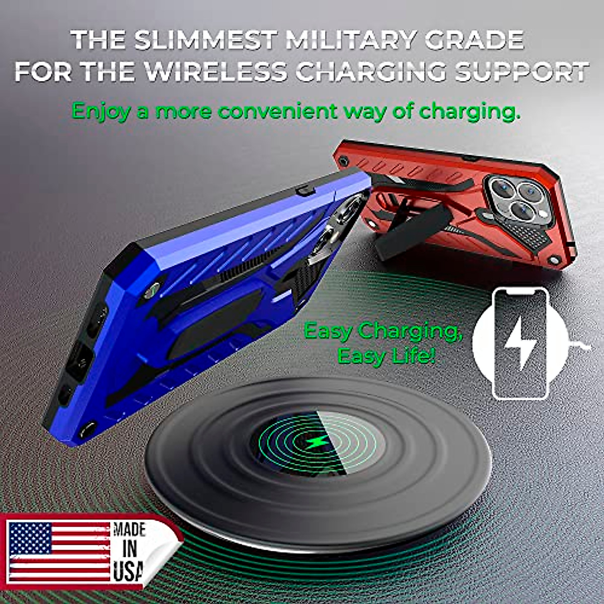 Kitoo Made in USA Defender Designed for iPhone XR Eco-Friendly Case with Kickstand, Military Grade Shockproof 12ft. Drop Tested - Blue