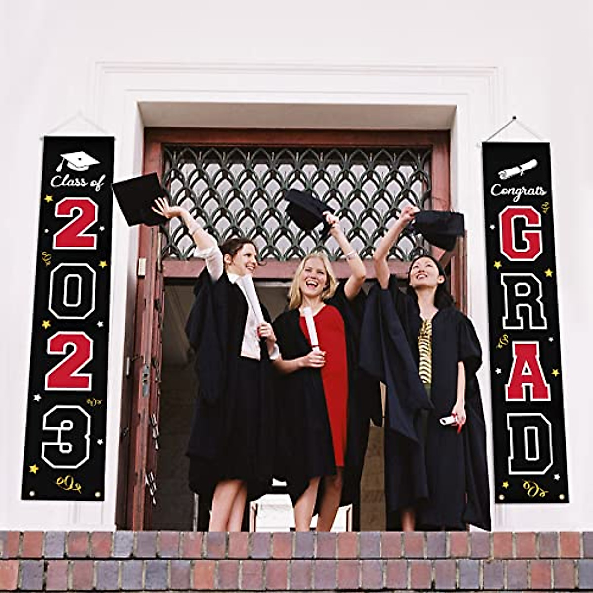 2023 Graduation Banner Decorations - Porch Sign Set Red White Black Welcome Door Décor Party Favors Supplies For Indoor Outdoor