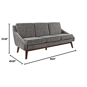 Office Star Davenport Mid-Century Sofa with Thick Cushions and Solid Wood Coffee Finish Legs, Charcoal Fabric