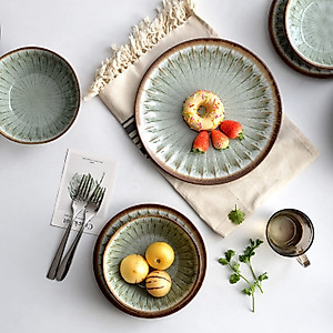 Gufaith Melamine Dinnerware Sets for 4,12 Pcs Party Plates and Bowls Sets,Outdoor Use Harvest Dinner Dishes Set,Great for RVs Camping,Lightweight Unbreakable,Dishwasher Safe,Sage Green