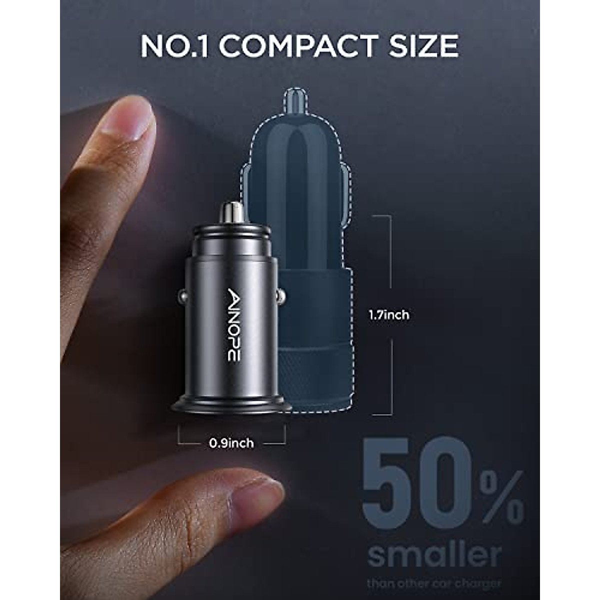 Car Charger, AINOPE Smallest 4.8A All Metal USB Car Charger Fast Charge Car Charger Adapter Flush Fit Compatible with iPhone 14 Pro Max/13/12/11/x/6s, iPad Air 2/Mini 3, Samsung Note 9/S10/S9/S8-Black