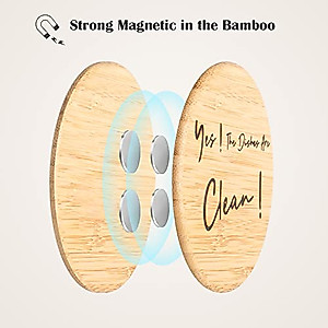 Dishwasher Magnet Clean Dirty Sign - Bamboo Dishwasher Magnet Signboards - Double-Sided Clean Dirty Refrigerator Magnet Sign Decorative for Kitchen Dishwasher, Easy to Read (Round)