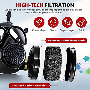 GZYZAMZ Full Face Respirator Reusable Gas Mask, Survival Nuclear and Chemical Gas Masks with 40mm Activated Carbon Filter in Vapor, Chemical, Gas, Paint Spary, Woodworking and Other Work Protection