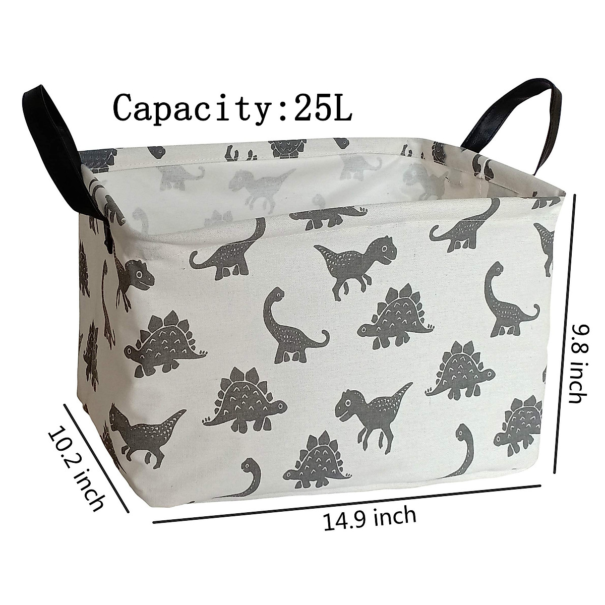 HUAYEE Rectangular Storage Bin Shelf Basket Canvas Fabric Toy Box,Waterproof Coating Nursery Hamper with Handles,Gift Basket for Home,Office,ClothesBooks(REC Dinosaur)