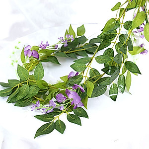 Wisteria Garland 5pack 33Ft Artificial Fake Wisteria Vine Hanging Flowers Fake Vines Plants (Purple)