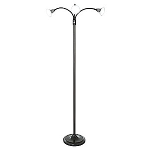 Lavish Home 3 Head Floor Lamp, LED Light with Adjustable Arms, Touch Switch and Dimmer (Black)