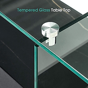 ivinta Glass Console Table with Storage, Small Black Faux Marble Entryway Table for Living Room, 39.4" Modern Sofa Table for Foyer, Hallway, Bedroom