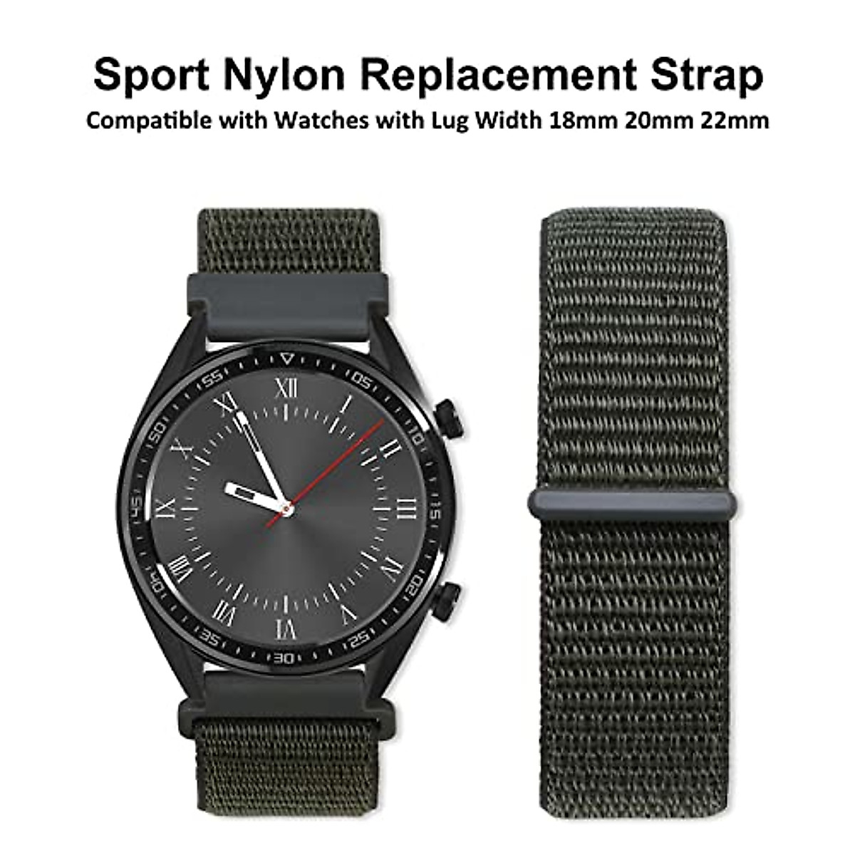 WOCCI 18mm Adjustable Nylon Watch Band, Quick Release Sport Loop Strap (Army Green)