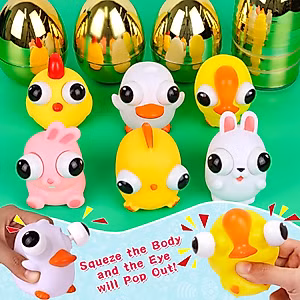 6 Pack Jumbo Golden Easter Eggs Fillers Eye-pop Fidget Toys, Easter Basket Stuffers Animals Easter Eggs with Toys Inside, Large Surprise Gold Egg for Kids Boys Girls Toddlers Easter Hunts Party Favors