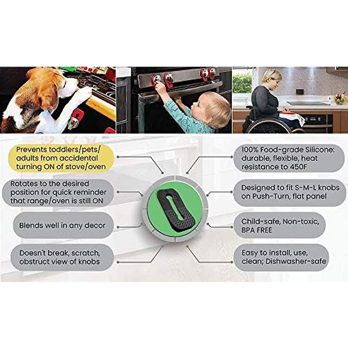 Vadiff Silicone Gas Stove Child Safety Knob Locks | Oven Knob Guard (5 Pk)(Gray)