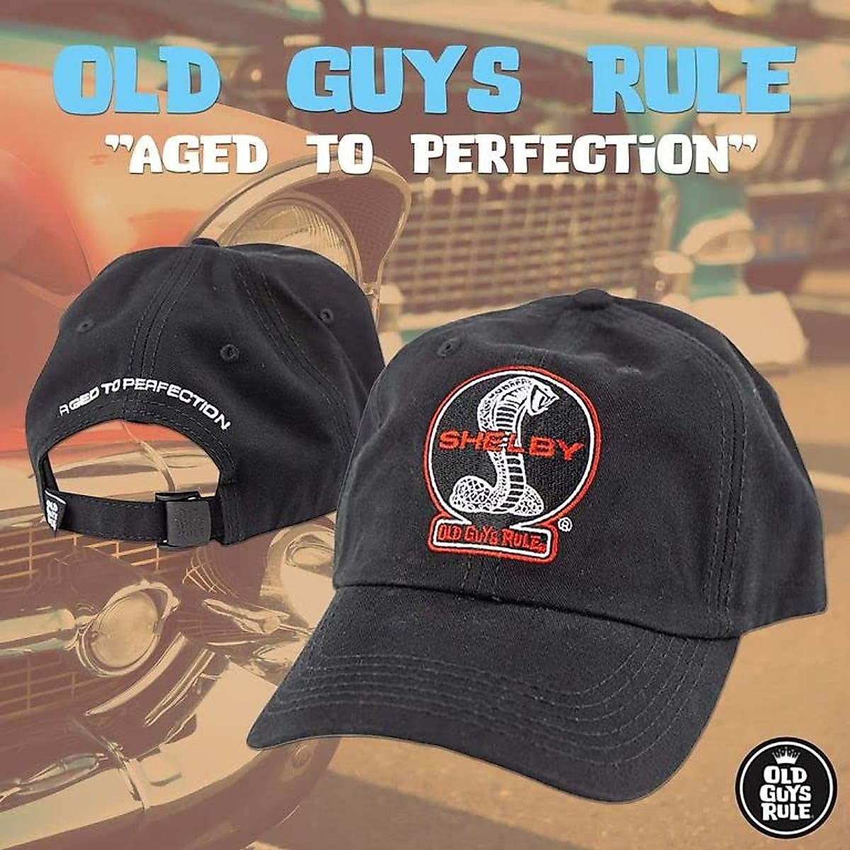 OLD GUYS RULE Hat, Baseball Cap for Men | Shelby Cobra – Aged to Perfection | for Dad, Husband, Grandfather | Dark Grey