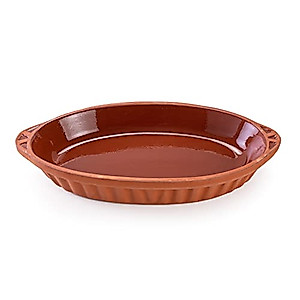 Luksyol Terracotta Oval Oven Tray (WH) With Handles, Pan for Mexican Indian Korean Dishes, Handmade Cookware, Glazed Clay Pot For Oven, Clay Pot For Cooking, Clay Pan For Cooking, Brown Oven Pot Set 3 Pcs