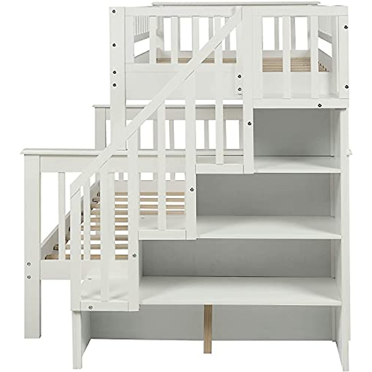 ATH-S Bunk Beds Twin Over Twin Wood Bunk Bed Frame for Boys Girls Teens, Can be Divided into 2 Beds, Gray (Color : White, Size : Twin Over Full)