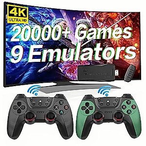 Wireless Retro Game Console, Plug & Play Video TV Game Stick with 20000+ Games Built-in, 9 Emulators, 4K HDMI Nostalgia Stick Game for TV, Dual 2.4G Wireless Controllers, 64G