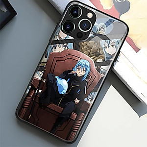 HEMINJYJEF Japanese Anime Anti-Drop Shell Cover Manga Pattern Non-Slip Glossy Glass Cell Phone Protective Case (for iPhone 13,Rimuru Tempest)