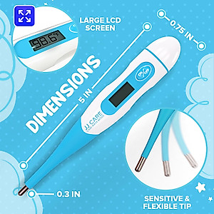 JJ CARE Oral Thermometer with LCD Display, Calibrated Oral Thermometer for Babies and Adults, 10 Seconds Fast Reading Oral Digital Thermometer for Fever with 10 Disposable Covers