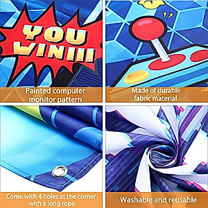 Video Game Party Decoration Video Gaming Photo Backdrop Background Birthday Photo Banner Gamer Room Decor for Game Fans Video Gamer Party Decoration Supplies, 70.9 x 43.3 Inch