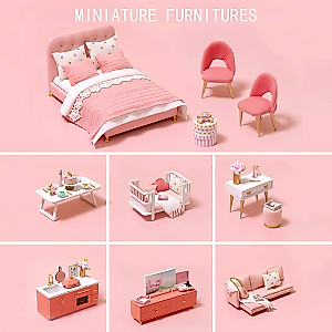 GuDoQi DIY Miniature Dollhouse Kit, Mini Dollhouse Kit with Furniture, Tiny House Kit Plus Dust Cover, DIY Miniature Kits, Gift for Birthday Easter Day, Sweet Angel