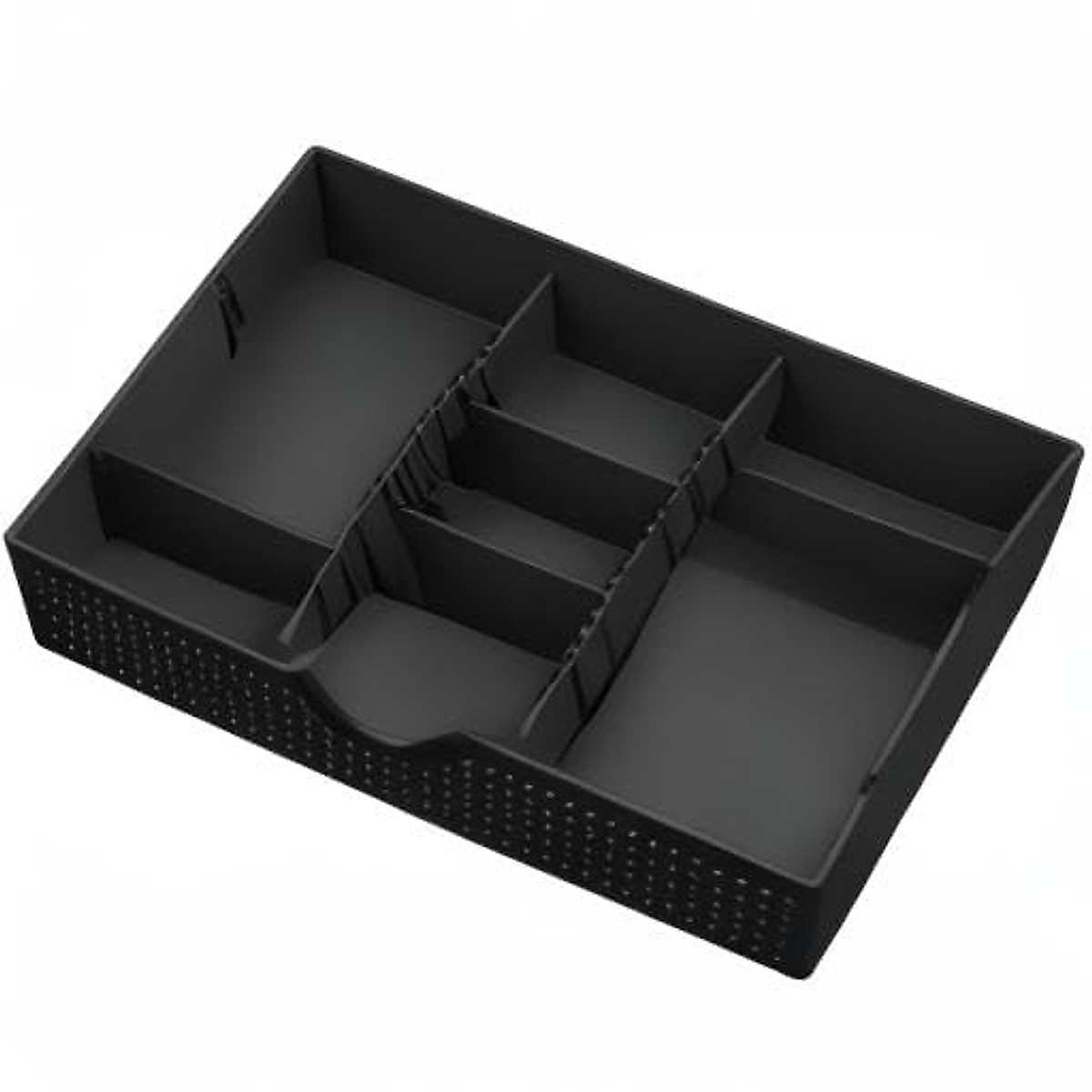 CAXXA 3 Slot Drawer Organizer with Two Adjustable Dividers - Junk Drawer Storage for Office Desk Supplies and Accessories, Black (1 Pack)