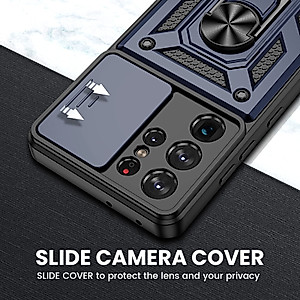 VEGO Compatible for Galaxy S21 Ultra Case with Slide Camera Cover & Kickstand, Built-in 360° Rotate Ring Stand Magnetic Cover Case for Samsung Galaxy S21 Ultra 5G 6.8 inch - Blue