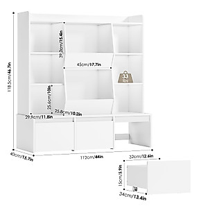 BOTLOG 46.7" Toy Storage Organizer with 3 Movable Drawers, Toys Organizer Bookshelf with 8 Storage Cubbies, Bookshelf for Kids Toy Chest Organizer for Playroom, White