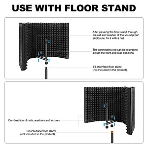 Aokeo Microphone Isolation Shield, Foldable Mic Shield with Triple Sound Insulation, Reflection Filter with 3/8" and 5/8" Mic Threaded Mount for Recording Studio, Podcasts, Singing, and Broadcasting
