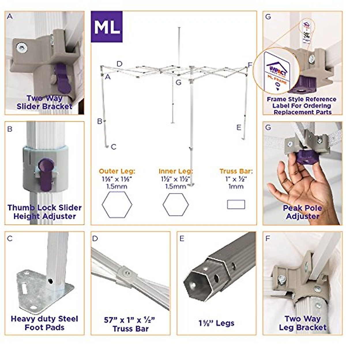 Impact Canopy 10' x 20' Pop-Up Canopy Tent Frame, Replacement Aluminum Frame with Dust Cover