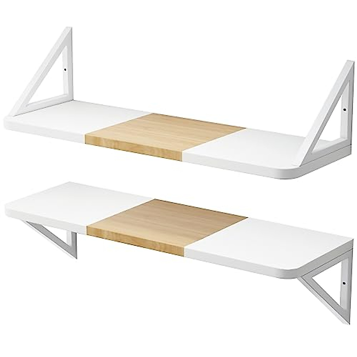 MARTY Wall Floating Shelves Wood White 24 inch Set of 2 Wall Storage for Bedroom Bathroom Wall Mounted Shelves Book Shef Bracket Hanging Corner Shelf Decor for Living Room Office Kitchen