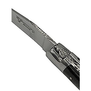Laguiole en Aubrac Handmade Luxury Double Plated Folding Knife, 4.8-in (12cm), Blackened Poplar Wood Handle, Hand Forged, Stainless Steel Polished Bolsters