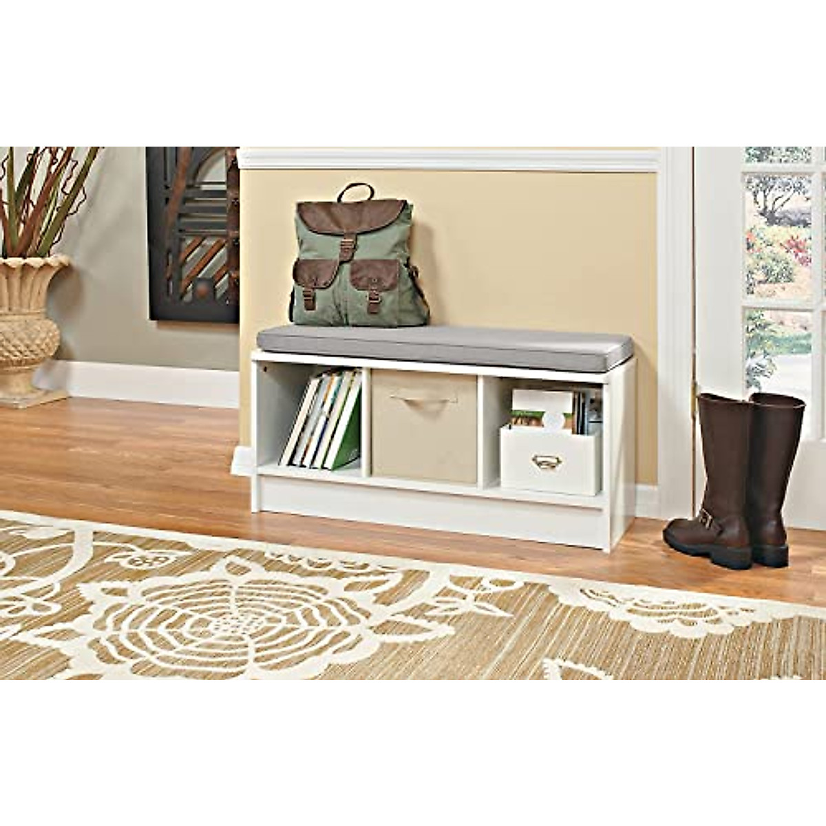 ClosetMaid 1631 Cubeicals 3-Cube Storage Bench, White with Gray Cushion
