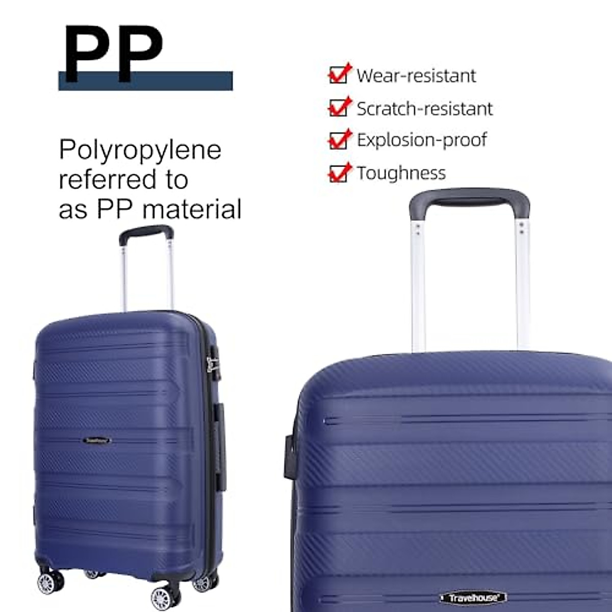 Tripcomp Hardshell Luggage Sets 3 Piece, Lightweight Suitcase Set with Spinner Wheels TSA Lock, Travel Carry-on and Checked Luggage, 3-Piece Set(20/24/28), Dark Bule