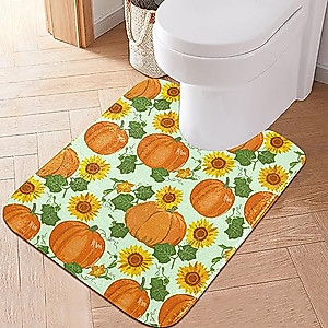 Lotupokon Sunflowers Orange Pumpkins Bathroom Rug Mat Soft Absorbent Bathroom Rugs Mats Non Slip Bath Mats Rugs Machine Wash Bath Mat Rug Set for Bathroom Door Mat Tub, Rectangle Shower Rug