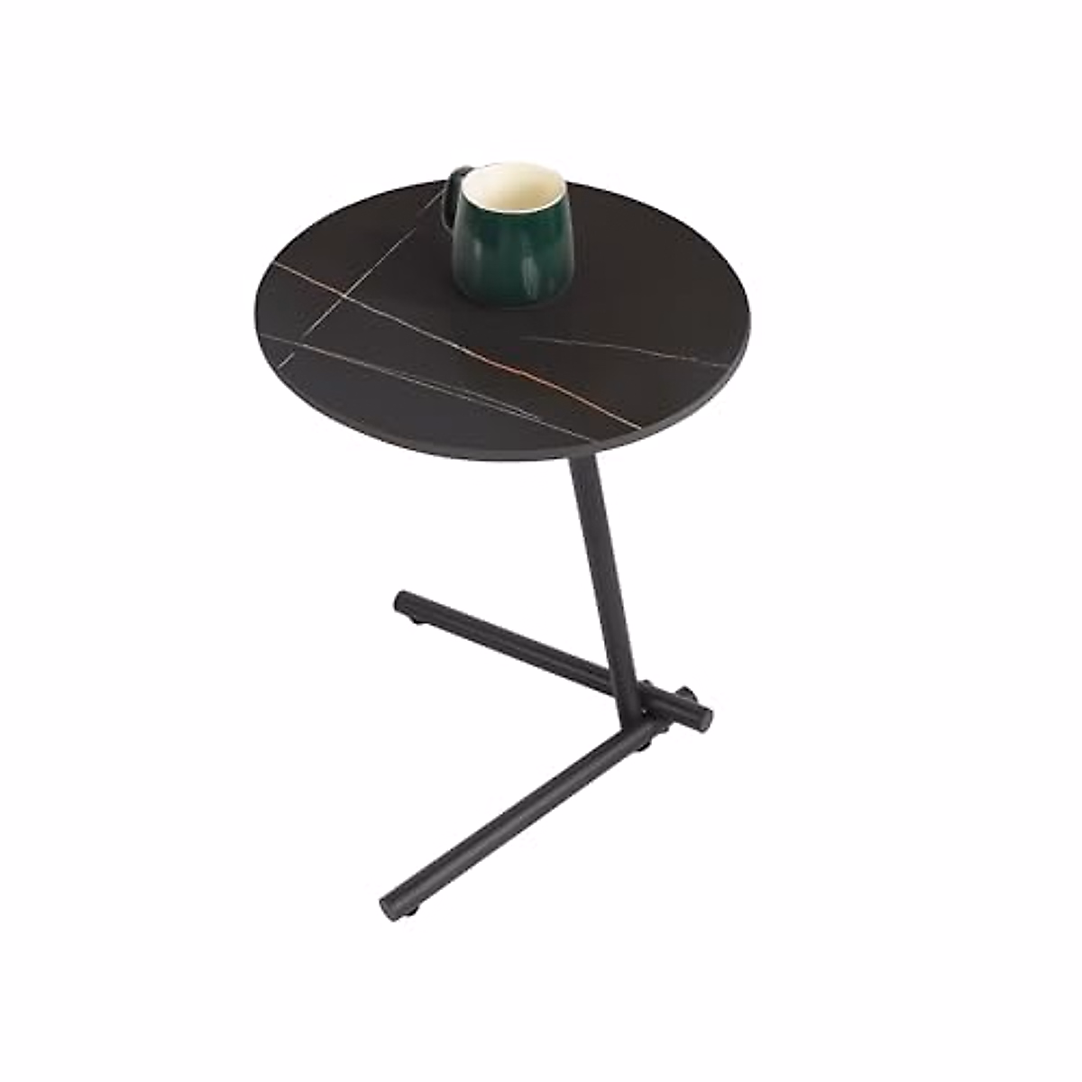 JACH Simplify Round Pedestal Accent Side Table, Minimalist Rock Board Side Table for Living Room, Bedroom, Suitable for Pairing with Sofas, 21" x 17" x 16", (Black)