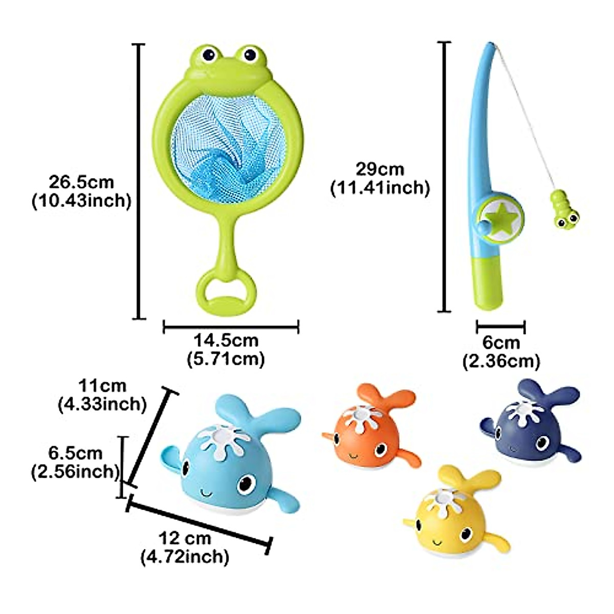 LOYUEGIYO Baby Bath Toys,Magnet Fishing Game Bath Baby Toy for 1-3 4-8 Year Old Toddler Boys Girls,Toys Gifts for Kid,Baby Bathtub Toys 18 Months+,4 Wind-up Whale Water Shower Toy&1 Fishing Pole&1 Net