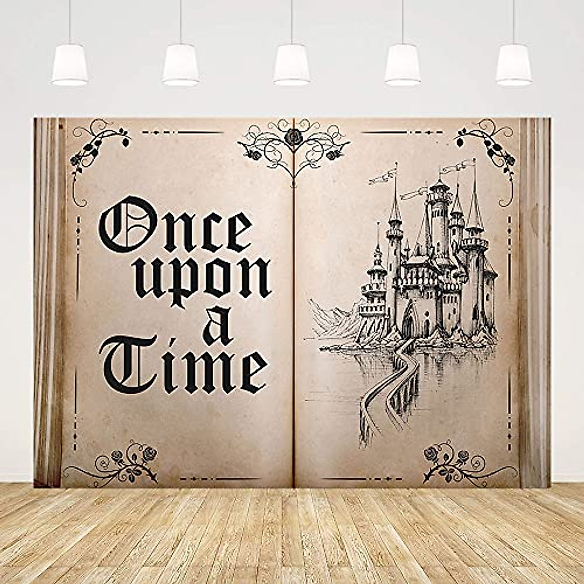 ABLIN 8x6ft Fairy Tale Books Backdrop Old Opening Book Once Upon a Time Ancient Castle Princess Romantic Story Photo Background Wedding Birthday Party Decorations Banner Props