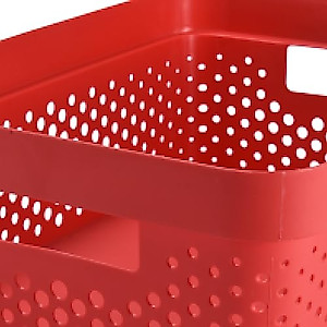 Bins & Things Plastic Storage Bin - Basket Organizer Bins - Suitable as Laundry Bin, Closet Basket, Book Shelf, Pantry Storage - Room Essentials - For Bathroom, Cabinet, & Kitchen - Set of 6 - Red