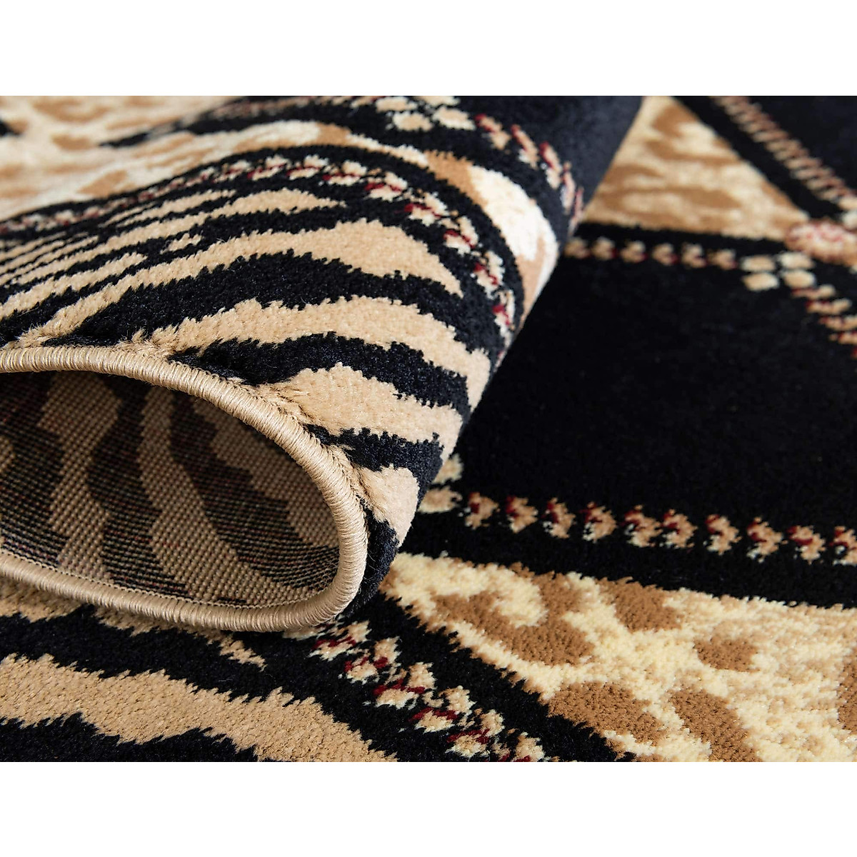 Unique Loom Wildlife Collection Animal Inspired with Leopard Geometric Bordered Design Area Rug, 6 ft x 9 ft, Light Brown/Black