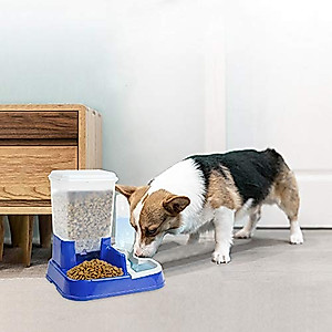 PAWISE Pet Feeder Food and Water Dispenser Dog 2 in 1 Self-Feeding Bowl Cat Automatic Feeder,Durable Plastic Pet Food Bowl for Small Medium Cats, Dogs, 5L Capacity