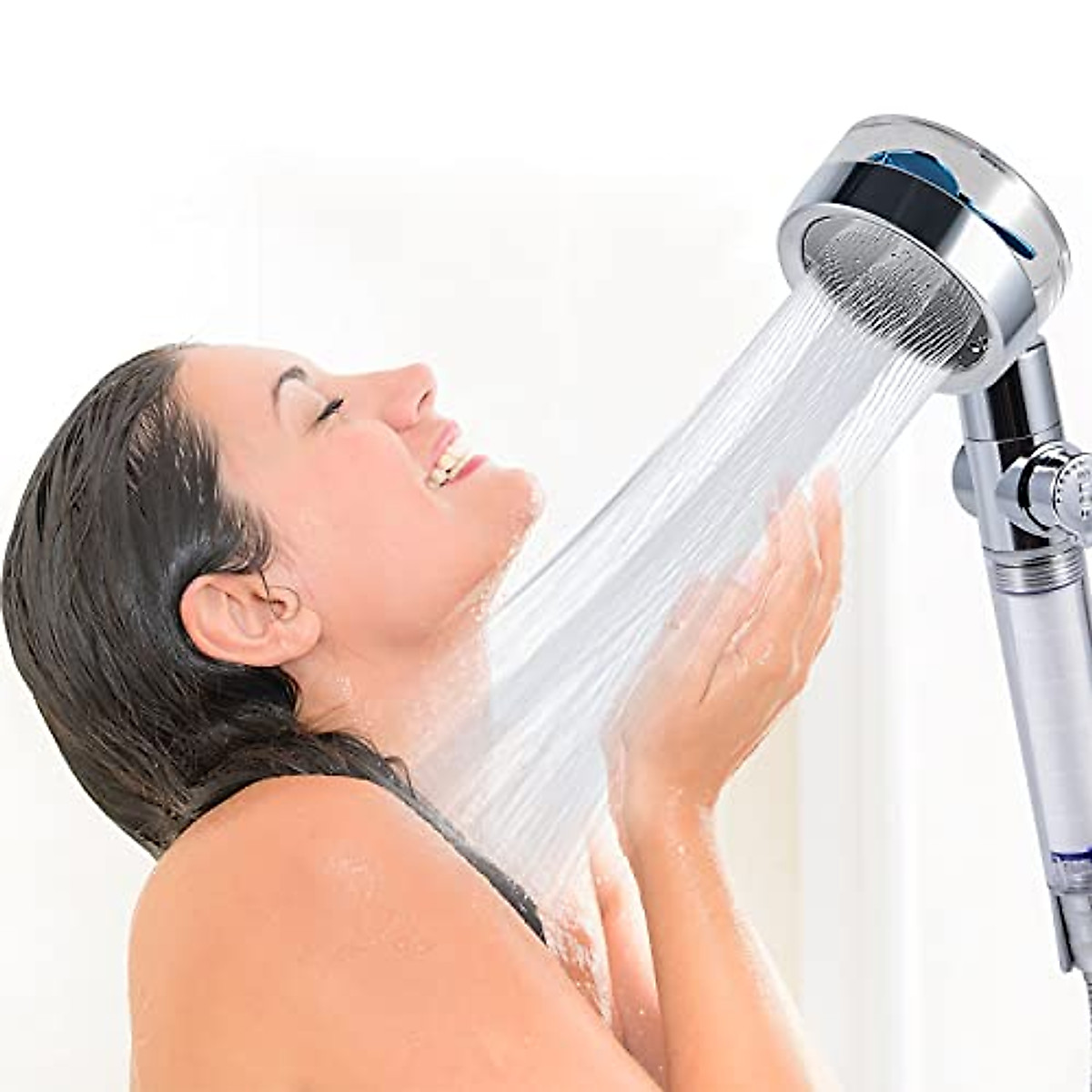 Handheld Turbocharged Pressure Propeller Shower with Adjustable water flow and filter - Upgrade Propeller Driven High-pressure shower head 360 Degrees Rotating with pause switch (Red Premium Suit)