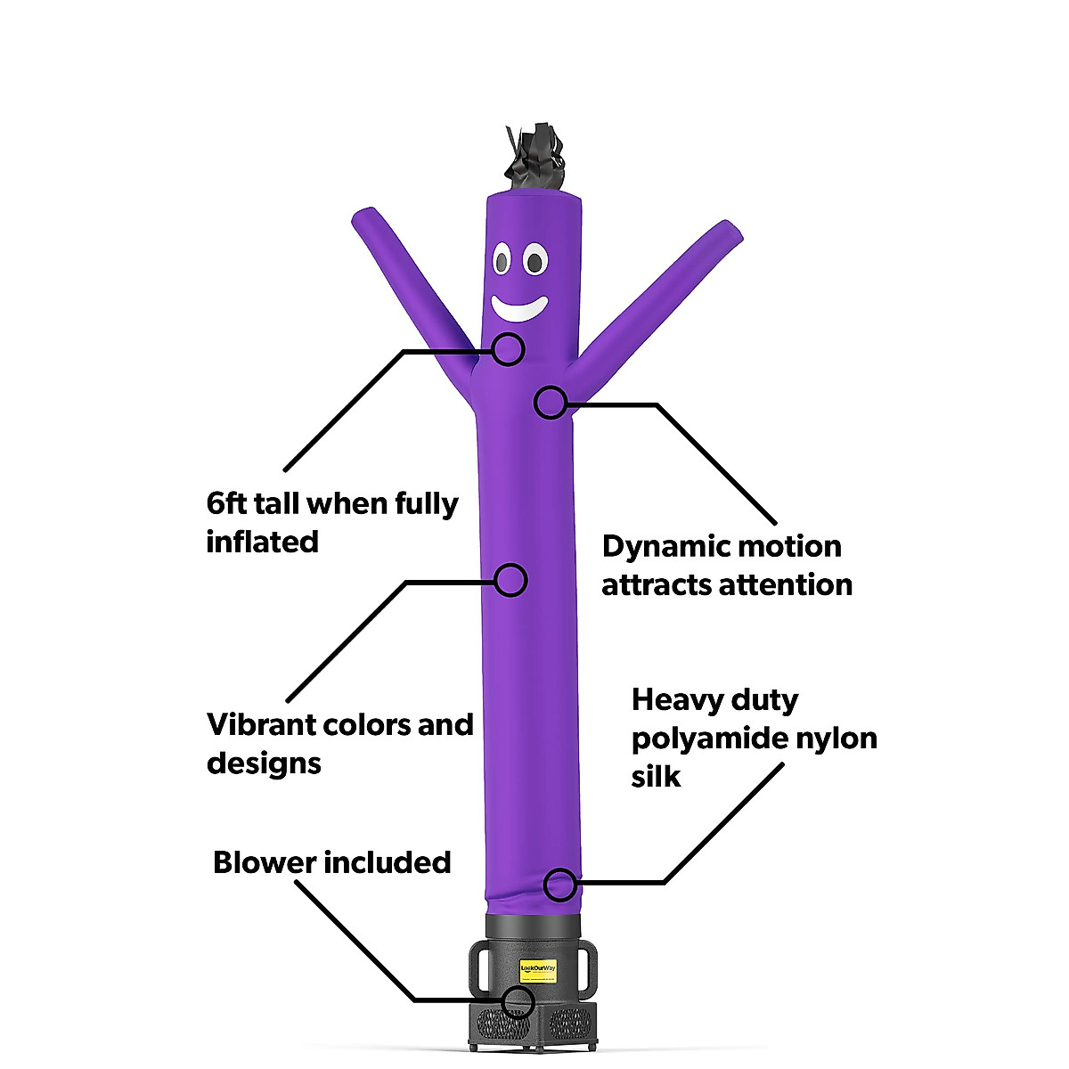 LookOurWay Air Dancers Wacky Waving Inflatable Tube Man Set - 7ft Tall Advertising Air Dancer Waving Man Inflatable Tube Guy with Sky Dancer Blower- Purple