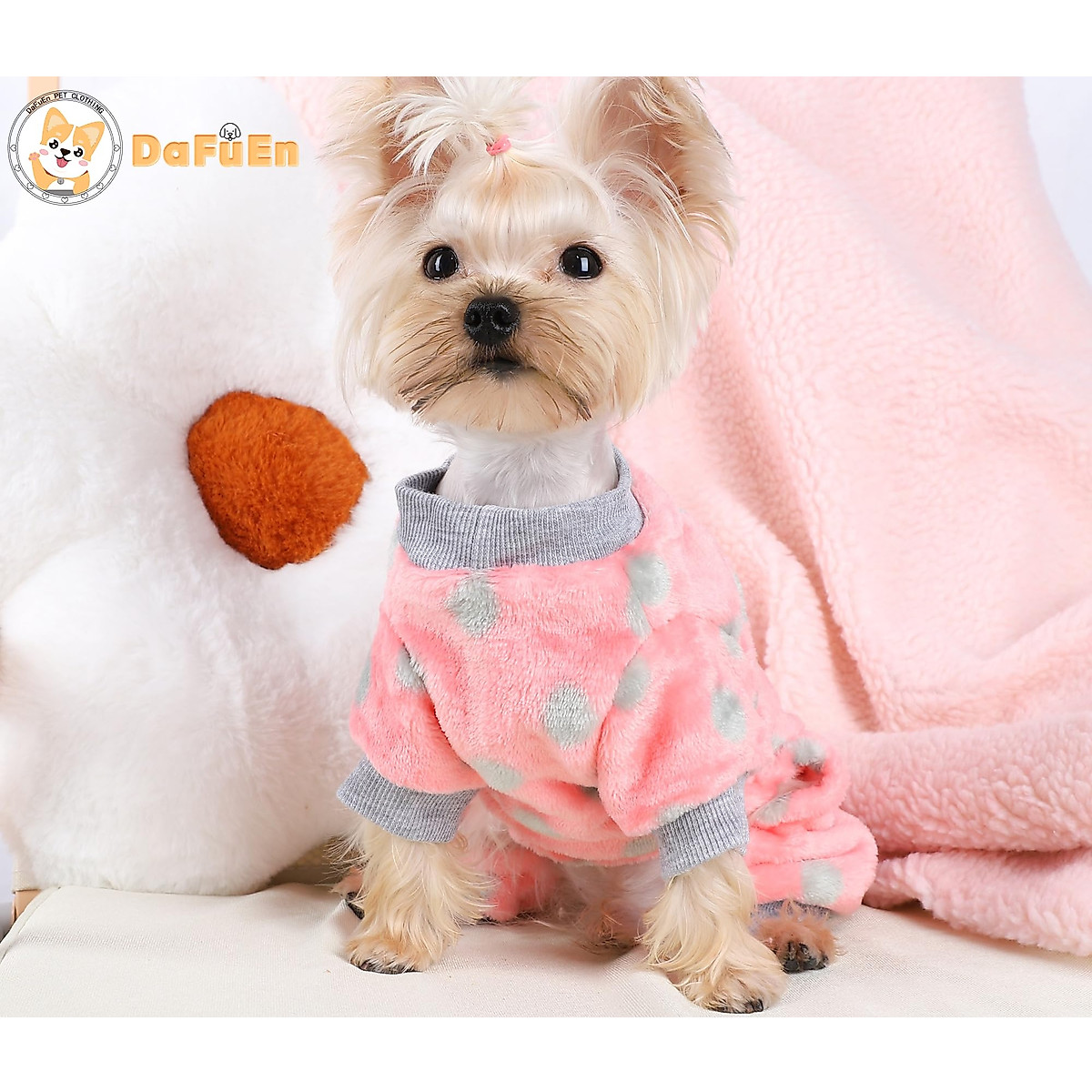 Dog Pajamas for Small Dogs Girl Boy Winter Onesies Pjs Cold Weather Puppy 4 Legged Sweater Clothes for Chihuahua Yorkie Teacup Jumpsuit Cute Pet Outfits Apparel Coats (Small, Polka Dot)