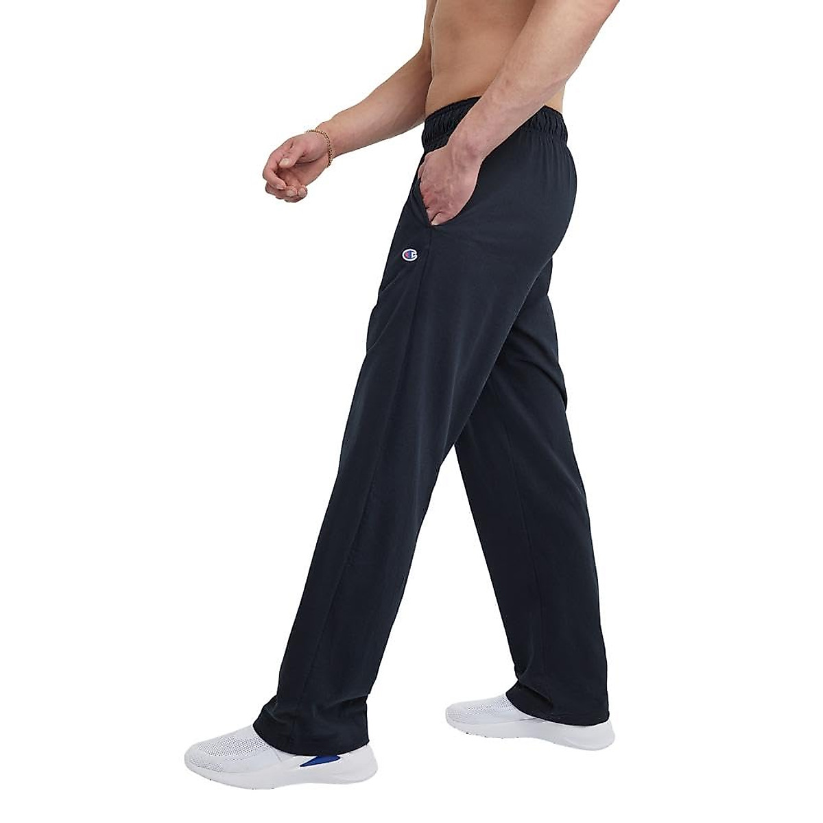 Champion, Lightweight Open-Hem Lounge Men, Jersey Pants (Reg. or Big, Navy C Patch Logo, Large Tall