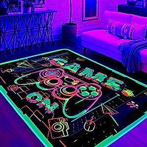 Csivoisw Gamer Area Rug Gaming Rug for Boys Bedroom Blacklight Game Printed Carpet Glow in The Dark Gamer Rug Playroom Large Non-Slip Rug Teen Boys Girls Game Room Floor Mat 60x39 Inch