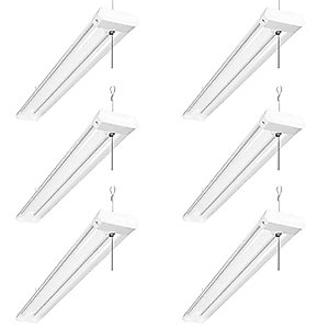 Lepro 4ft Linkable LED Shop Lights, 42W 4200lm Garage Ceiling Light Fixture, 4000K Neutral White, 250W Equivalent Surface Flush Mount or Hanging Workshop Bench Light with Plug and Pull Chain, 6 Packs