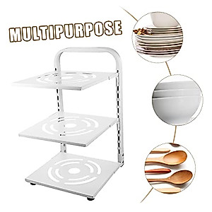 Zerodeko Pots and Pans Organizer Dish Drying Rack Multi-layer Pot Rack Kitchen Pan Organizer White Adjustable Multifunctional Pot Carbon Steel Desktop Stand Pan Organizer Rack
